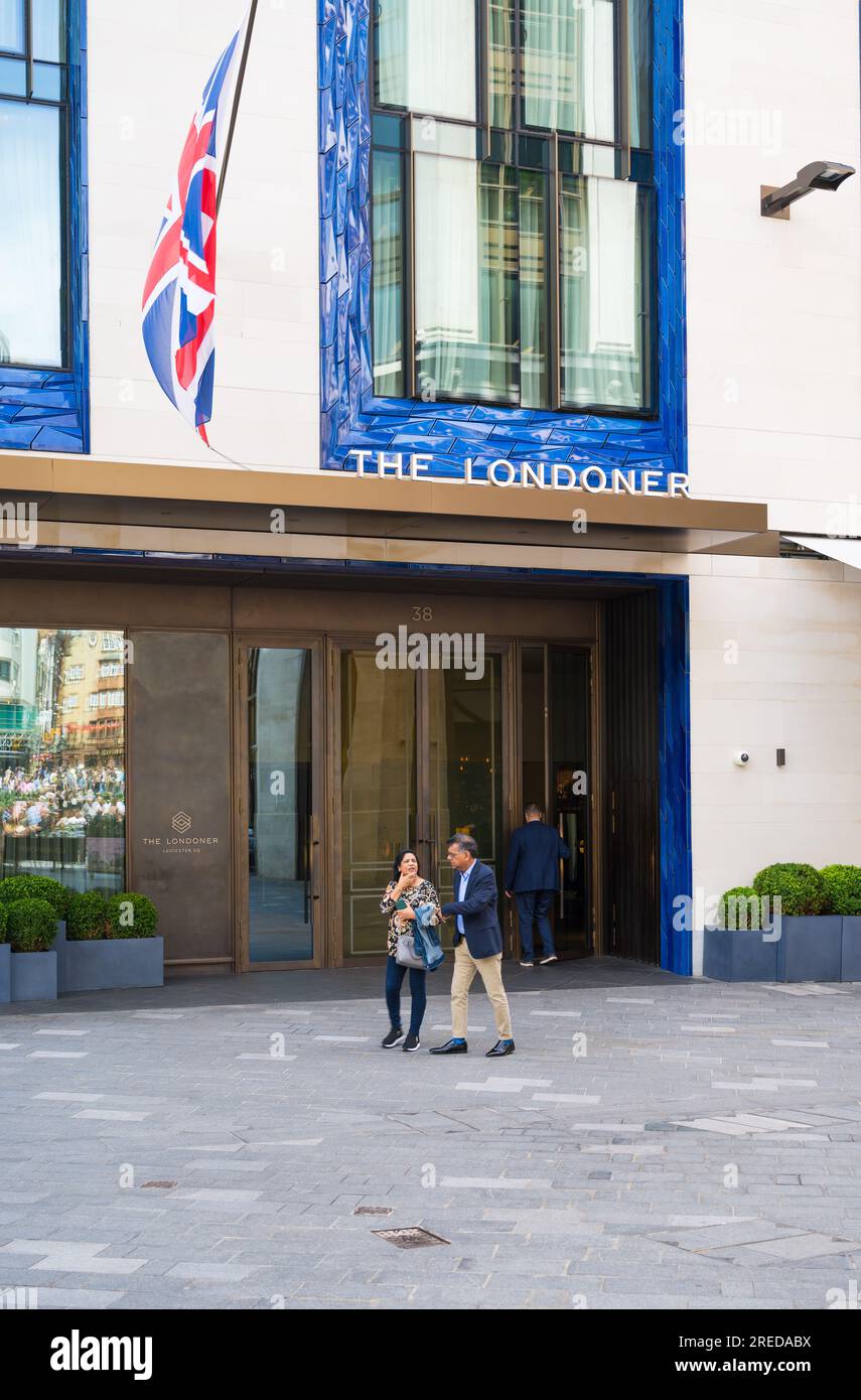 Exterior facade of the entrance of The Londoner Hotel in Leicester ...