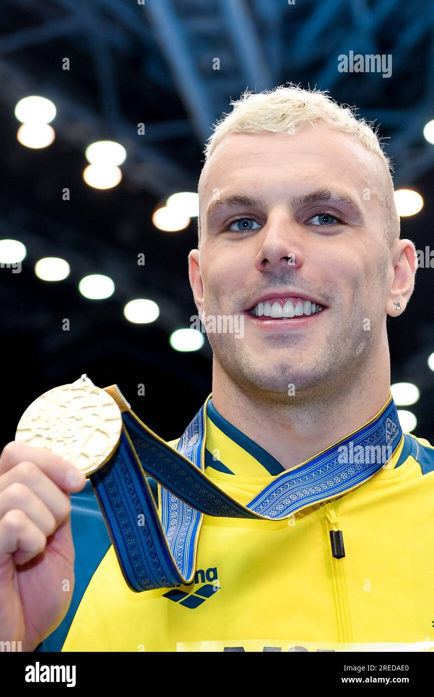 Fukuoka, Japan. 27th July, 2023. Kyle Chalmers of Australia shows the ...