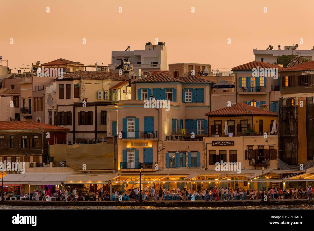 CRETE, GREECE - JULY 03 2023: Crowds of tourists gather at restaurants ...