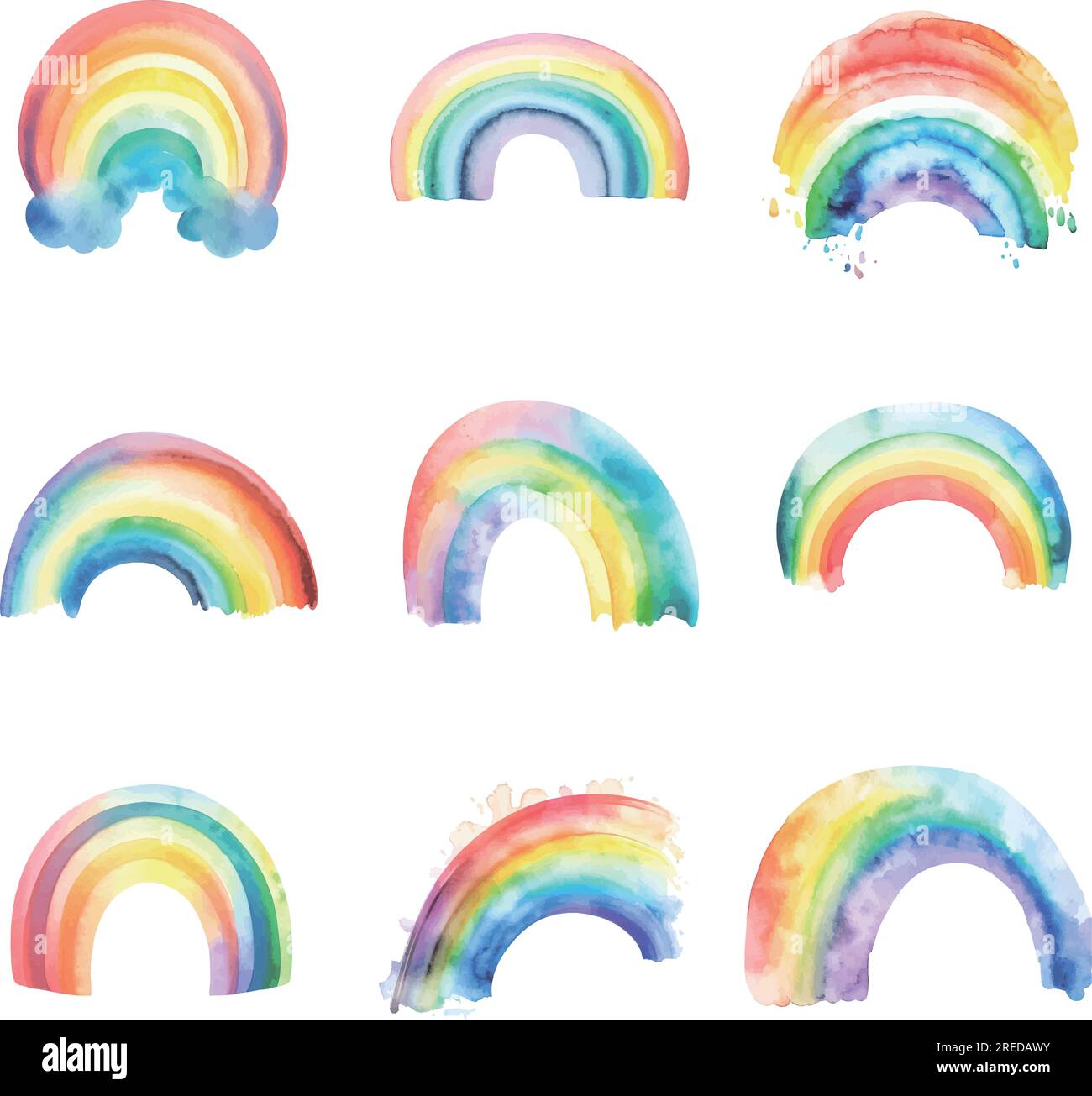 Watercolor rainbow set. Hand painted illustration isolated on white ...