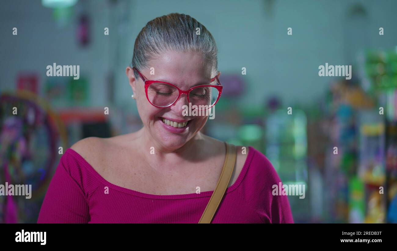 Smiling Female Consumer at Grocery Store, Joyful Shopping Experience ...
