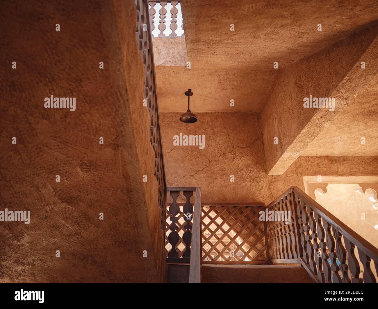 Al seef old historical district with traditional Arabic architecture. old buildings and ...