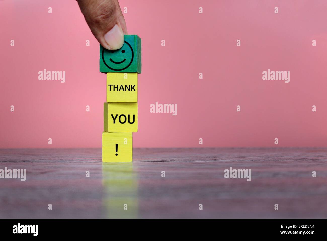 Wooden blocks with text THANK YOU! and copy space. Appreciation and ...