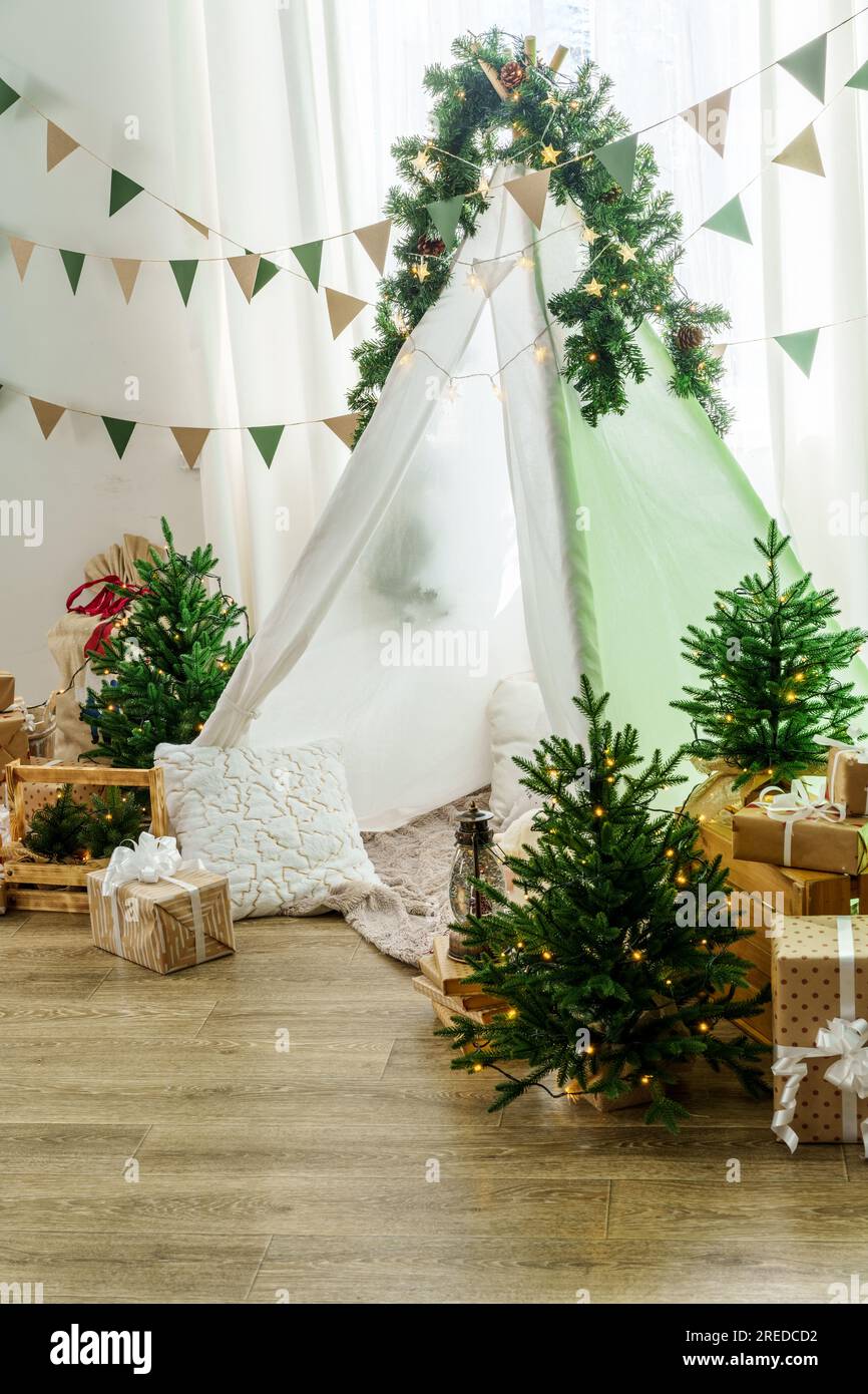 Christmas interior of a children's room with teepee Stock Photo - Alamy