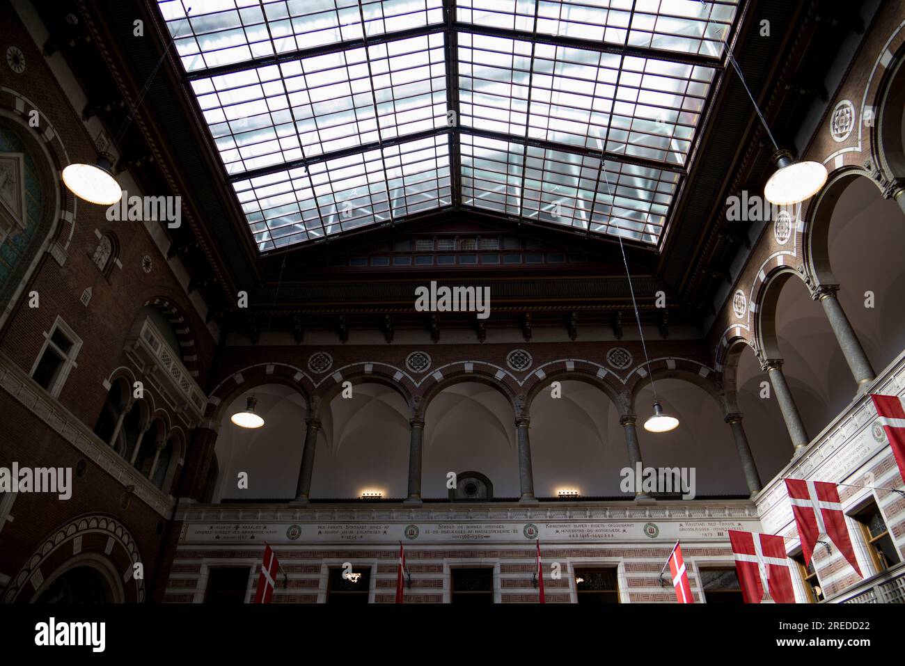 Detail of the rectangular main hall of Copenhagen City Hall Stock Photo ...