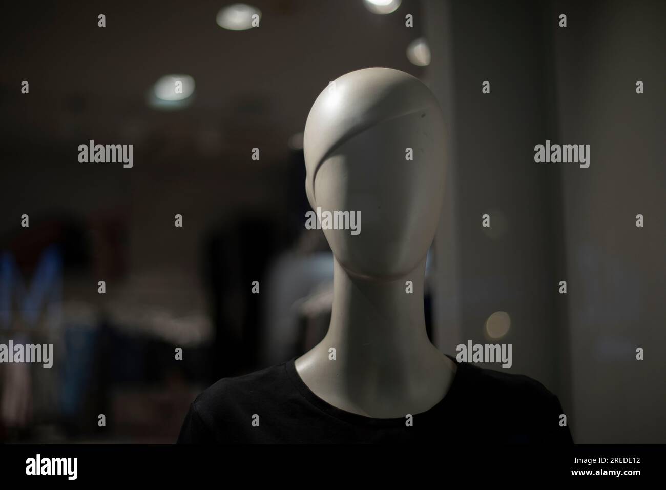 White mannequin. Clothing store. Showcase details. Mannequin head Stock ...