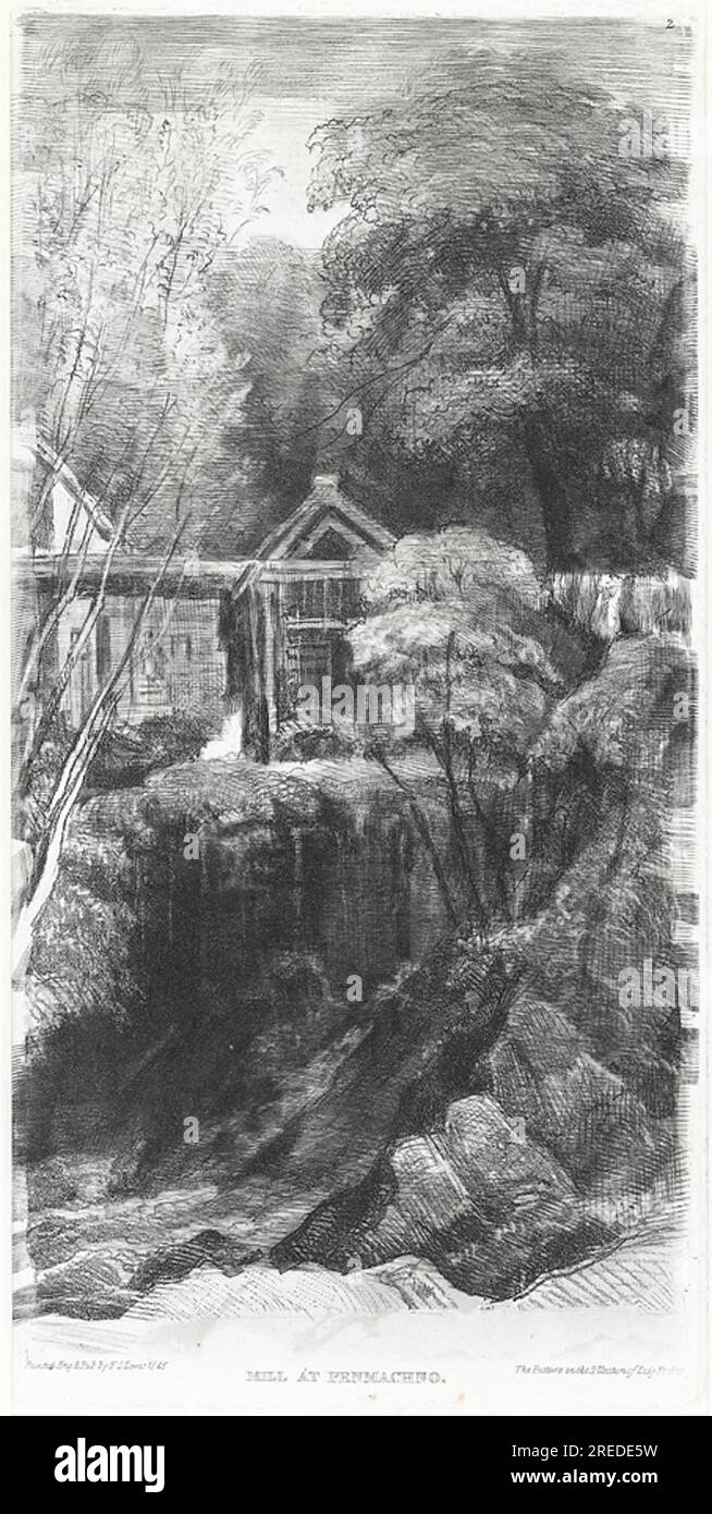 Mill At Penmachno 1845 by Frederick Christian Lewis Stock Photo - Alamy