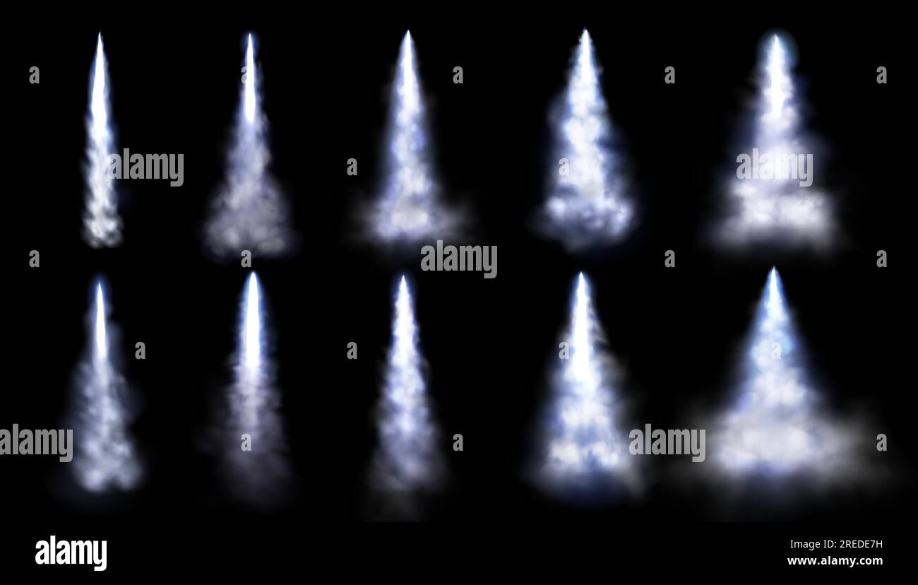 Realistic smoke trails set isolated on black background. Vector ...