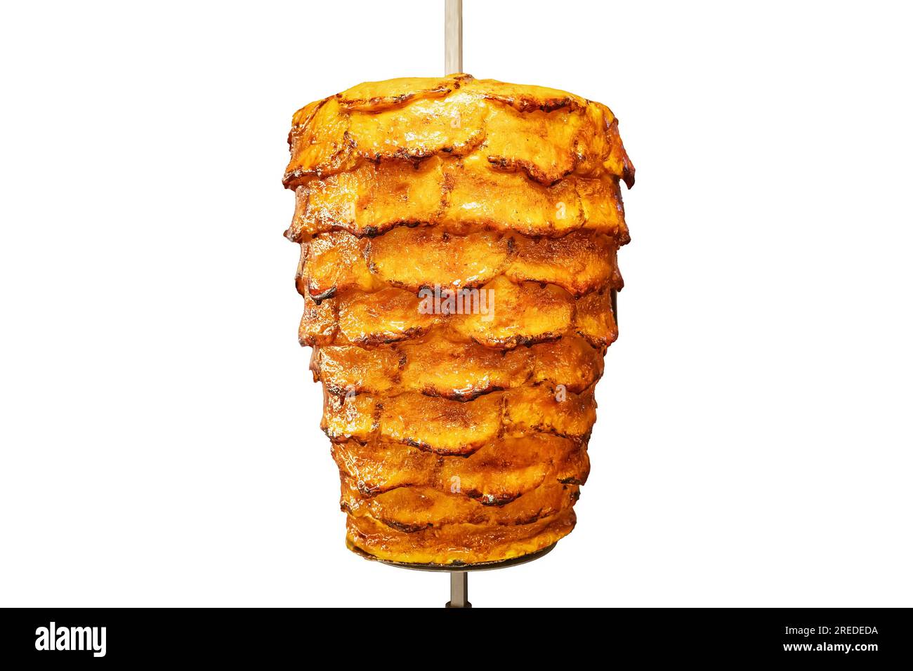 Grilled skewered chicken on spit, a traditional meat shaved, served ...