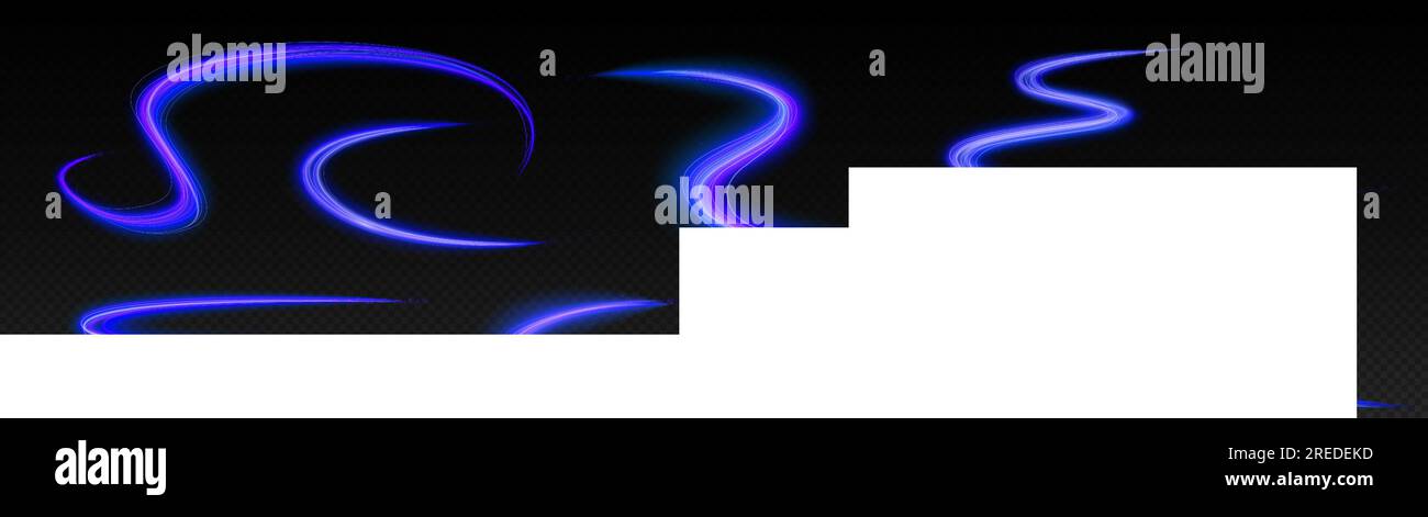 Realistic set of neon blue light lines isolated on transparent ...