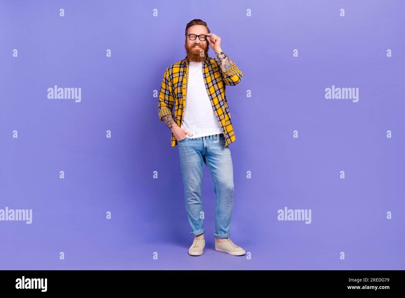 Full length photo of handsome clever man professional programmer wear ...