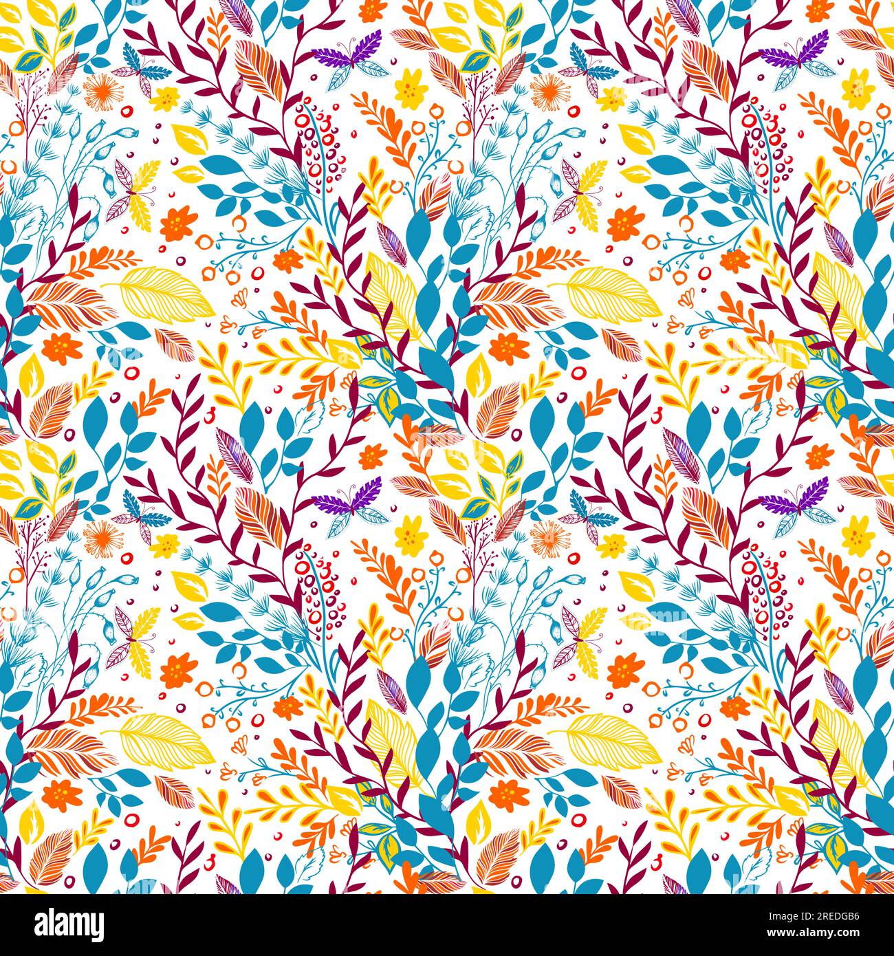 Stylized twigs colored seamless pattern. Vector illustration Stock ...