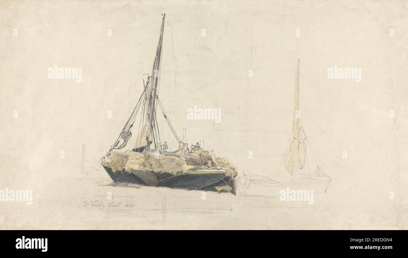 A Sailing Barge being loaded with Hay, December 1827 1827 by Cornelius ...