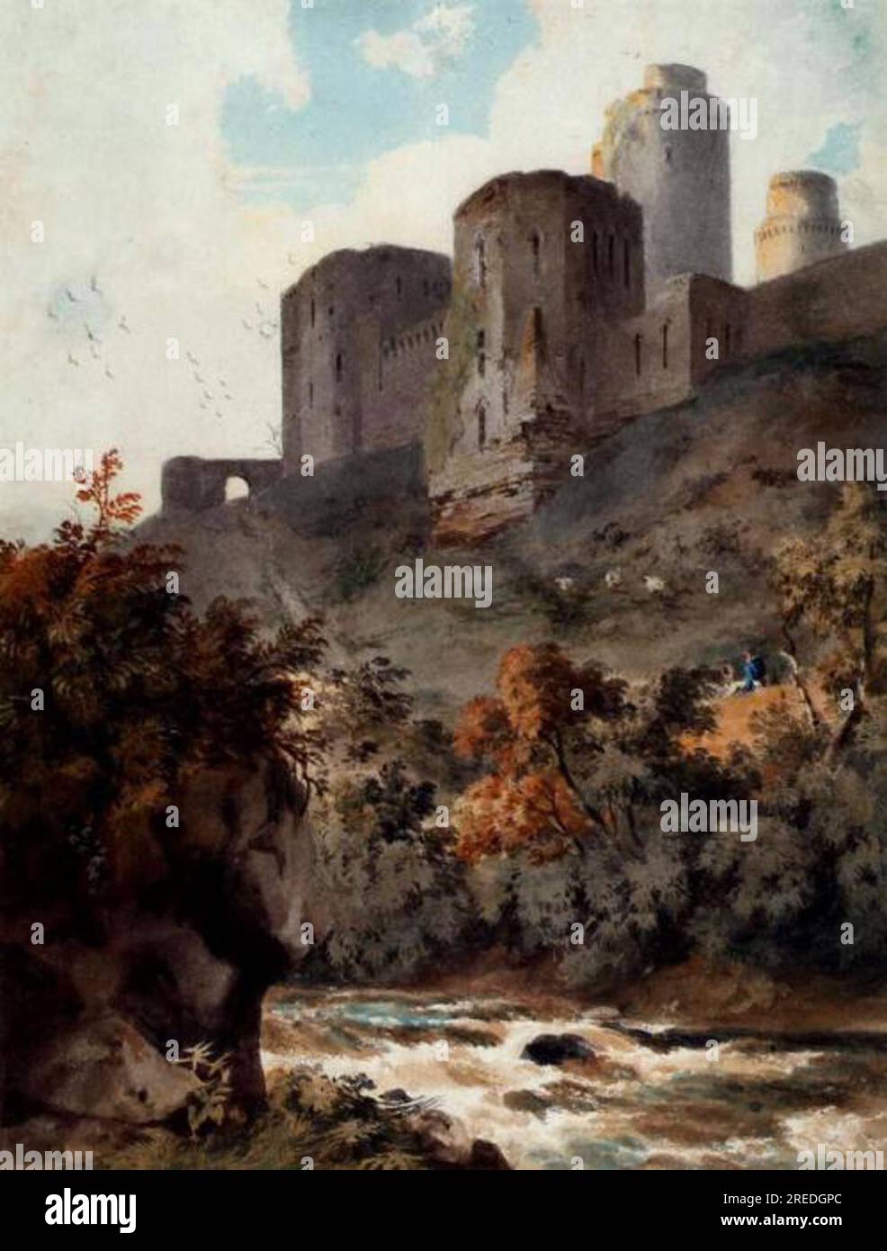 Castle above a Torrent - Cornelius Varley by Cornelius Varley Stock ...