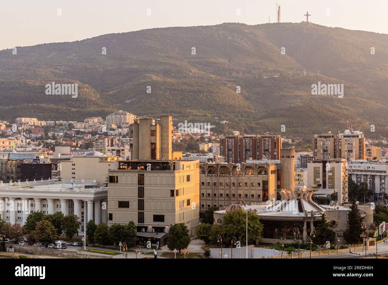 Evening view of Skopje skyline, North Macedonia Stock Photo - Alamy