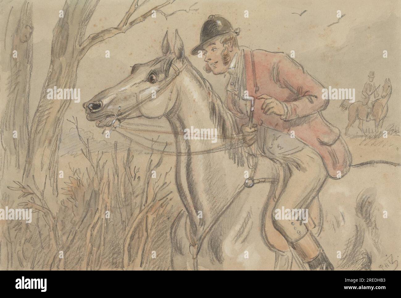 "Hark": Startled Horse and Alert Rider by Hablot Knight Browne Stock ...