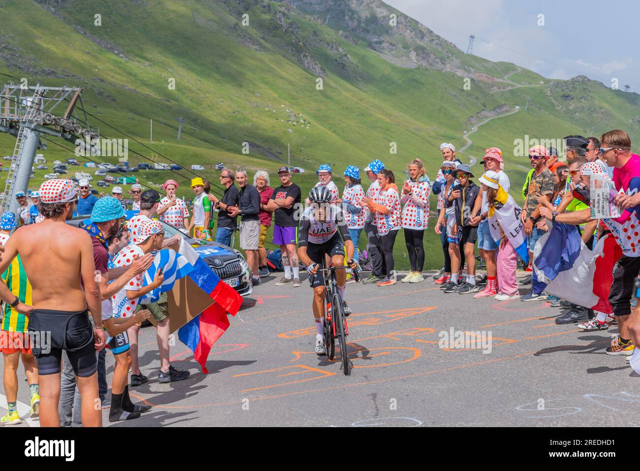 Col du Tourmalet, France - July 06 2023: Marc Soler climbig the road to ...