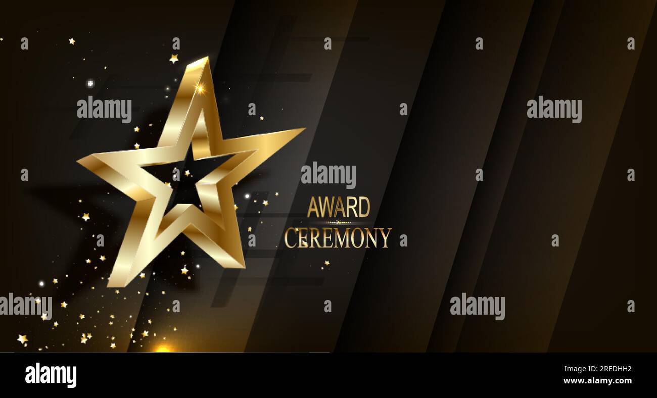 3d golden star golden with lighting effect on black background. Template luxury premium award ...