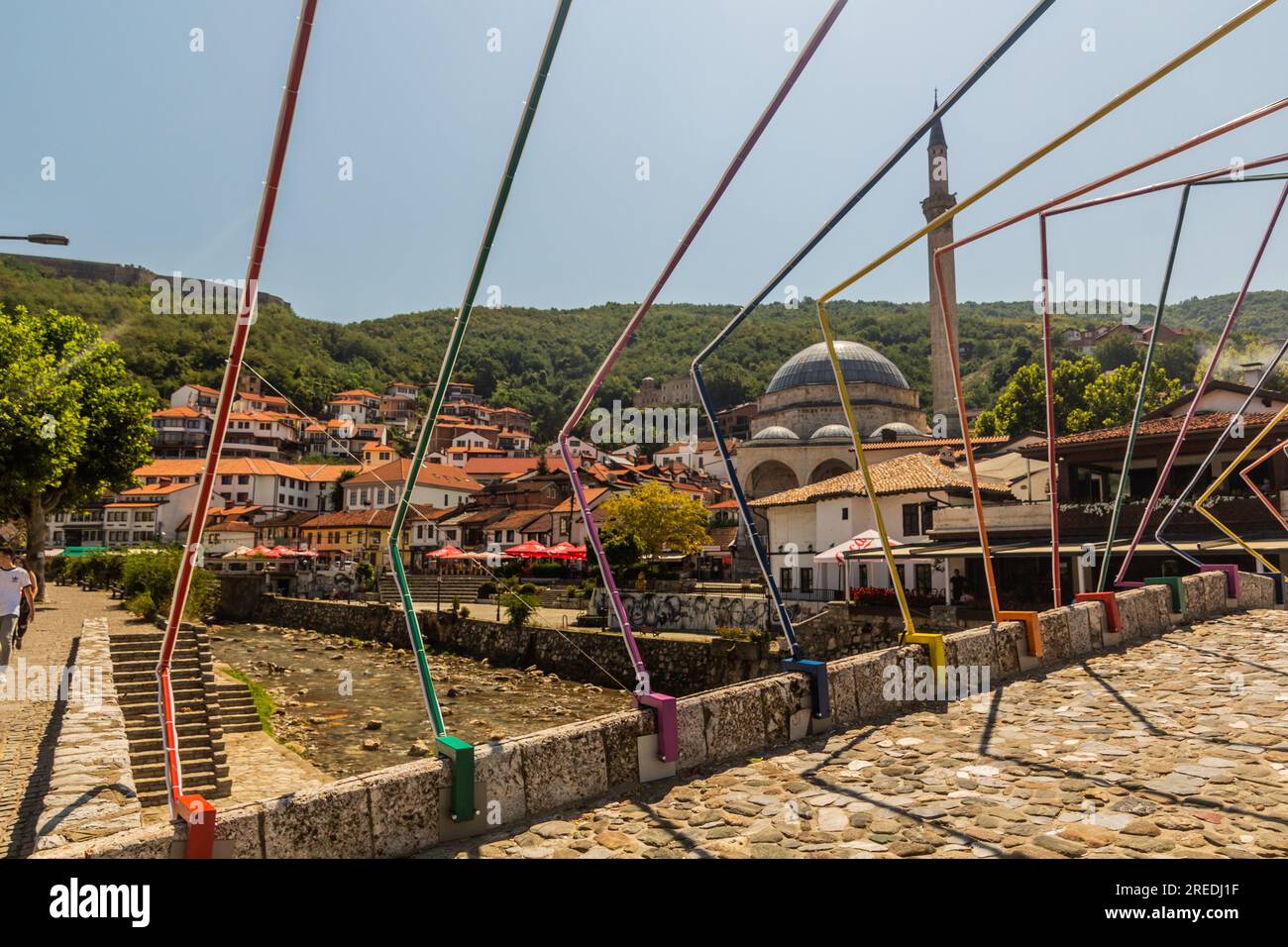PRIZREN, KOSOVO - AUGUST 12, 2019: Stone bridge in old town in Prizren ...