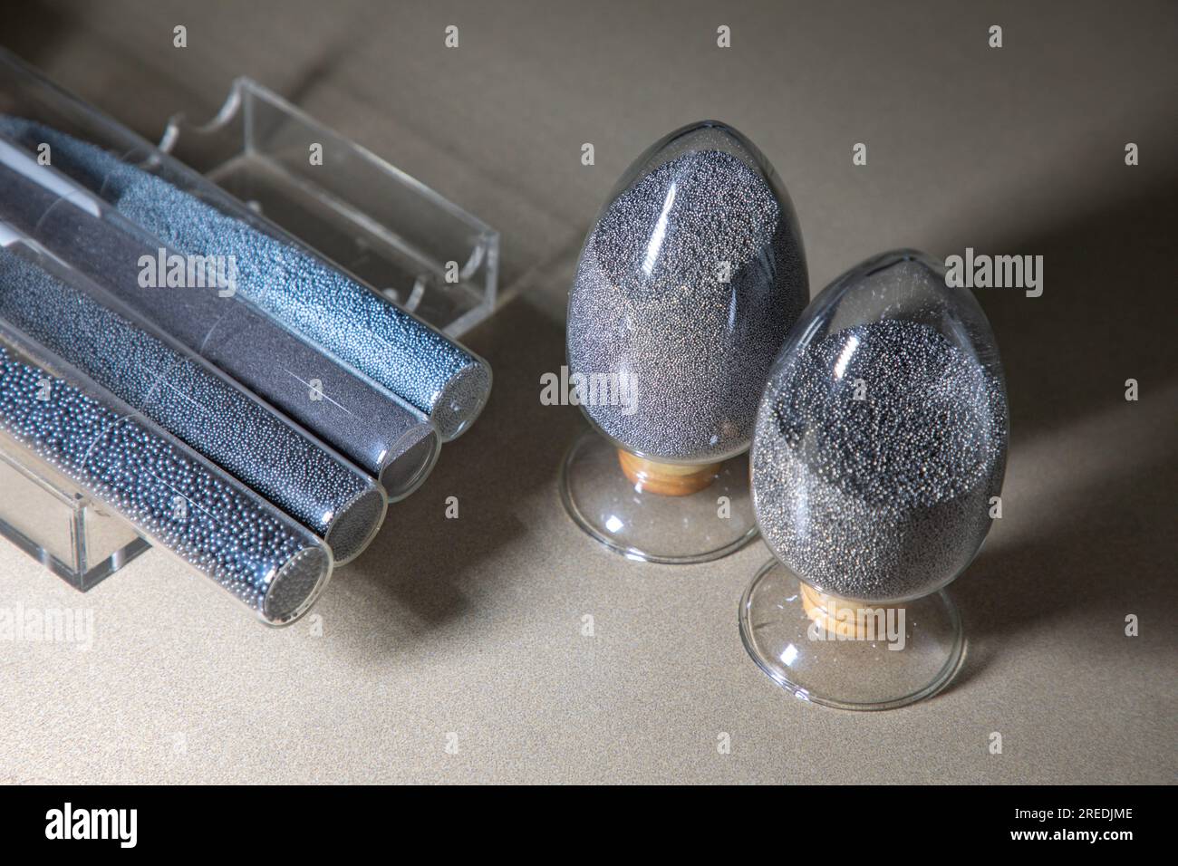 Close up of abrasive blasting media sample,cut wire shot peening,steel ...