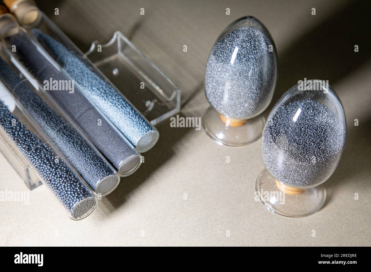 Close up of abrasive blasting media sample,cut wire shot peening,steel ...