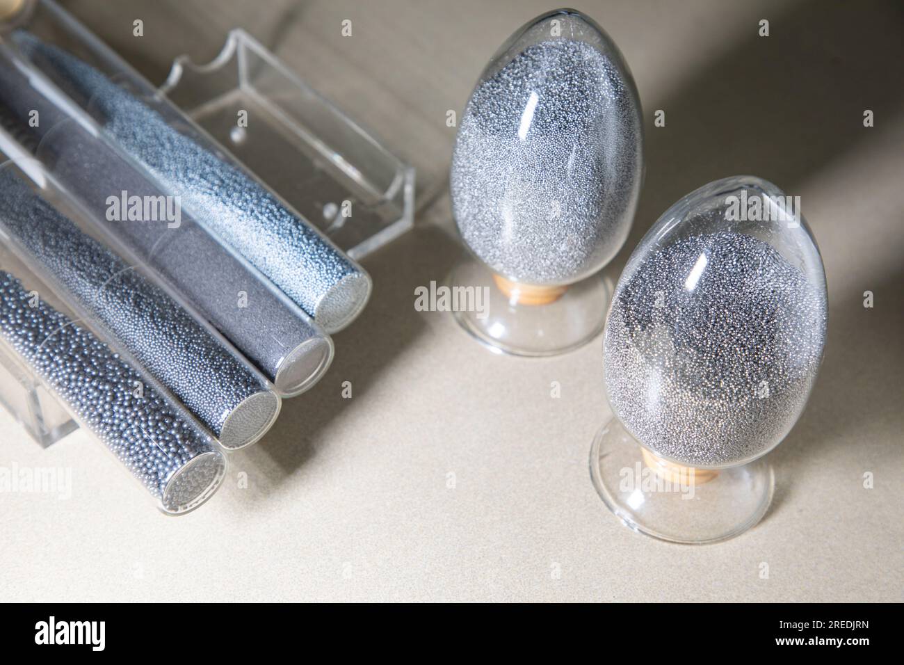 Close up of abrasive blasting media sample,cut wire shot peening,steel ...