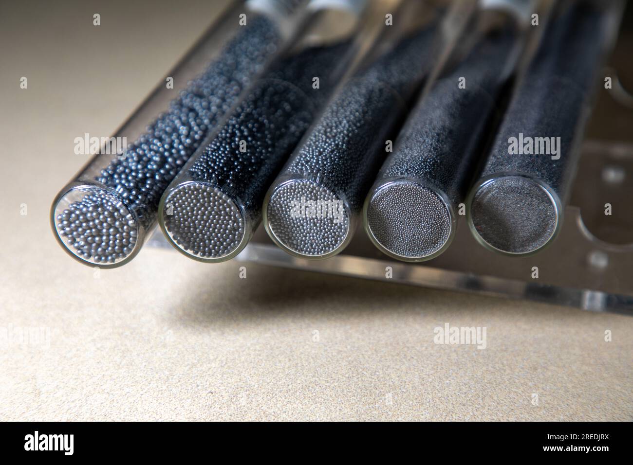 Close up of abrasive blasting media sample,cut wire shot peening,steel ...