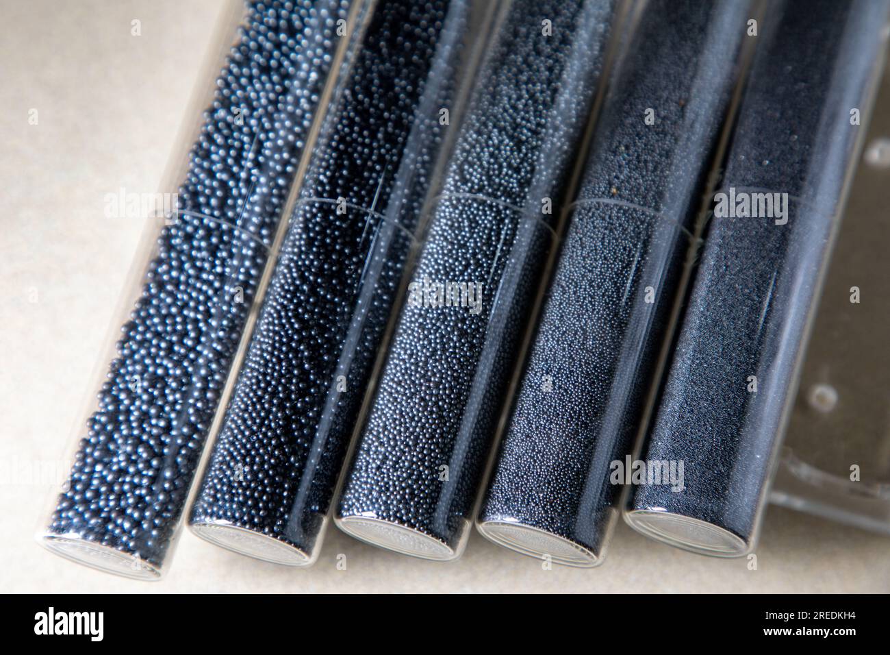 Close up of abrasive blasting media sample,cut wire shot peening,steel ...