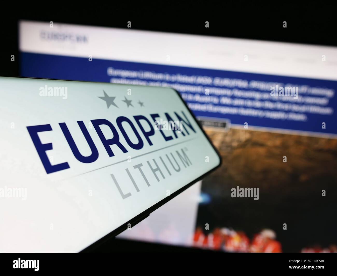 Mobile phone with logo of mining company European Lithium Limited on ...