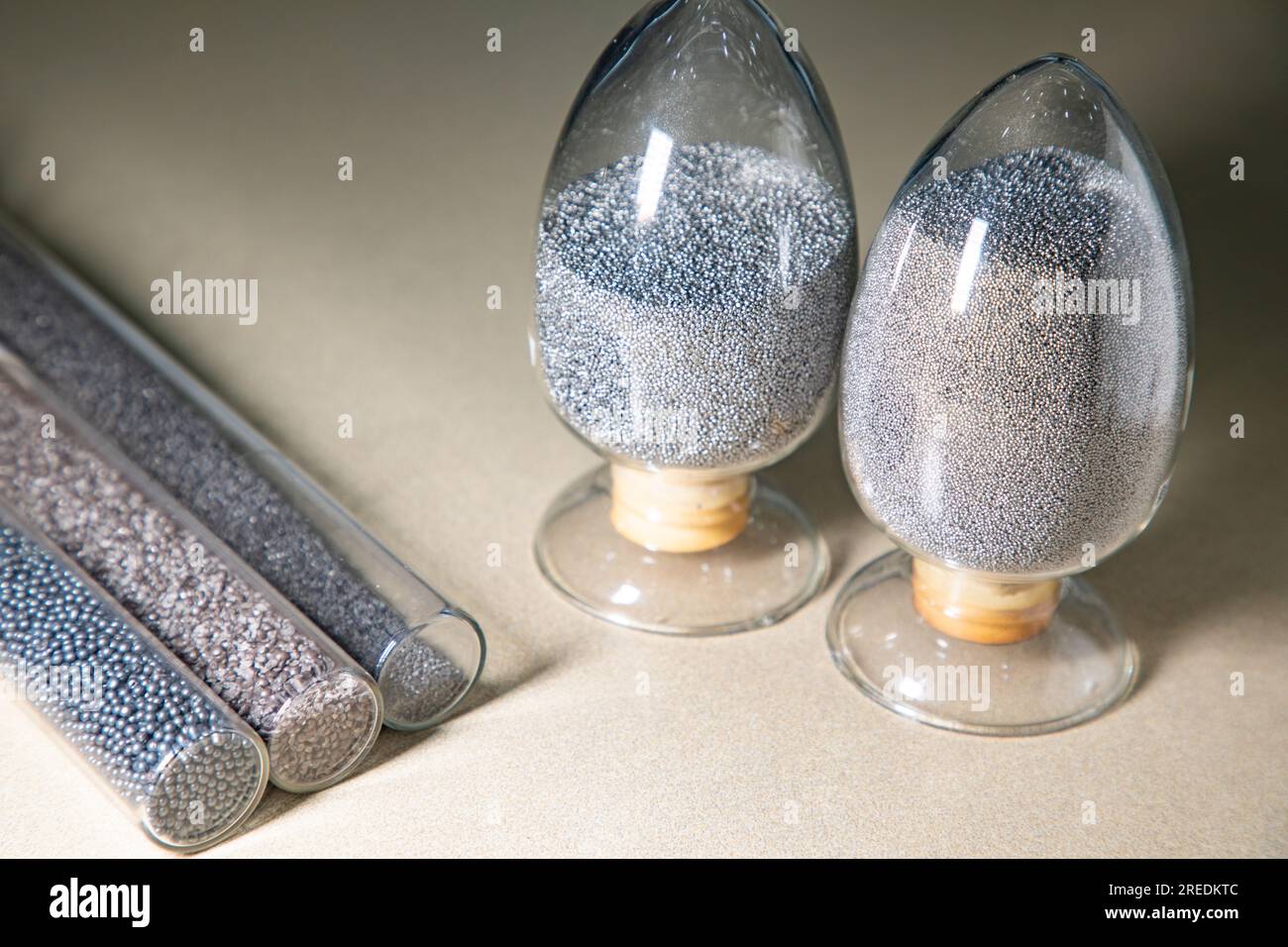 Close up of abrasive blasting media sample,cut wire shot peening,steel ...