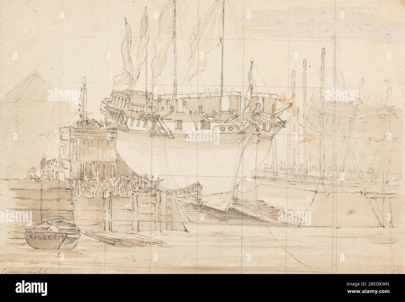 Sailing Vessel in Dock, Bow Forward: Squared for Tracing by Joseph ...