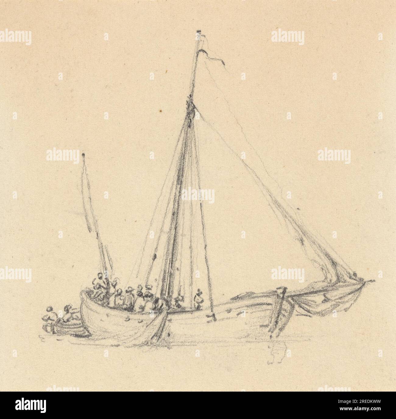 Single Ketch, Bow Forward; Rowboat Behind by Joseph Cartwright Stock ...