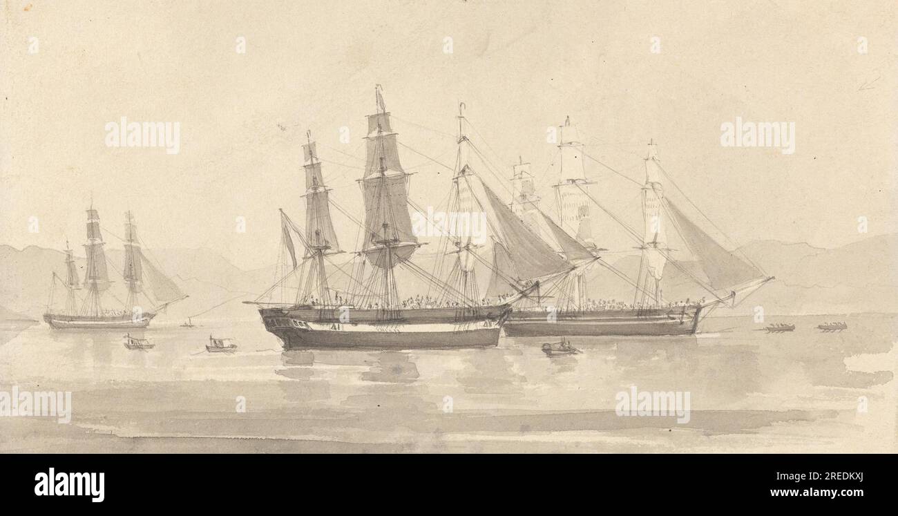Three Ships with Barque-like Rigging by Joseph Cartwright Stock Photo ...