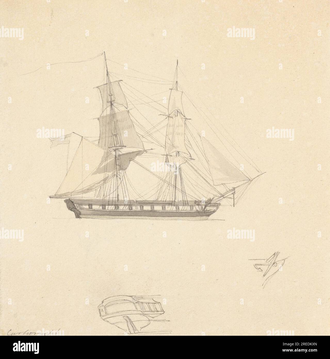 Single Brig; Sketches of Separate Stern and Rubber by Joseph Cartwright ...
