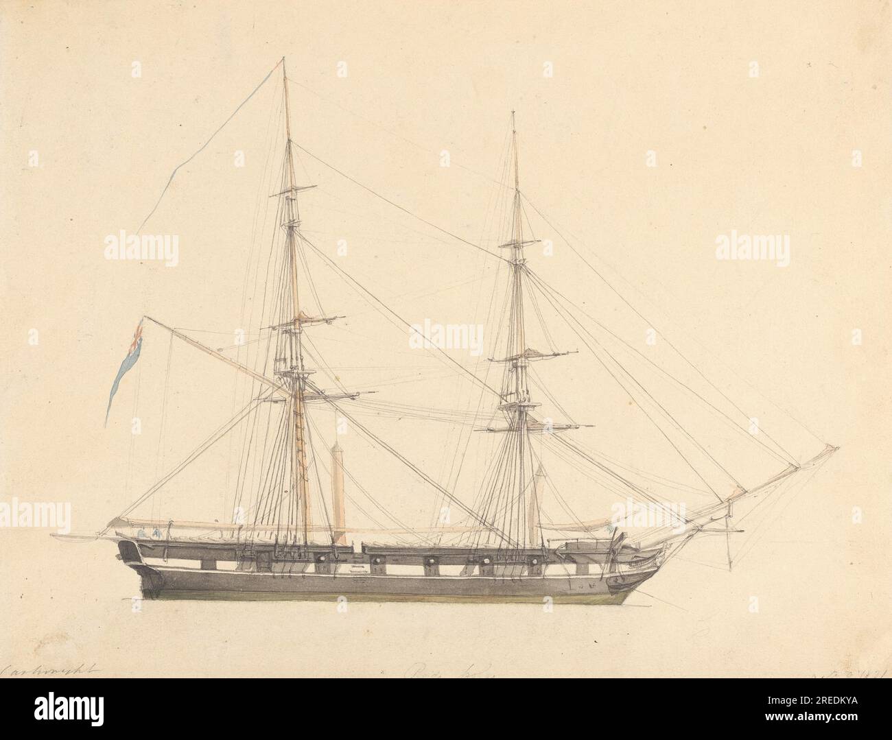 Single Brig with Union Jack and Three Figures 1821 by Joseph Cartwright ...