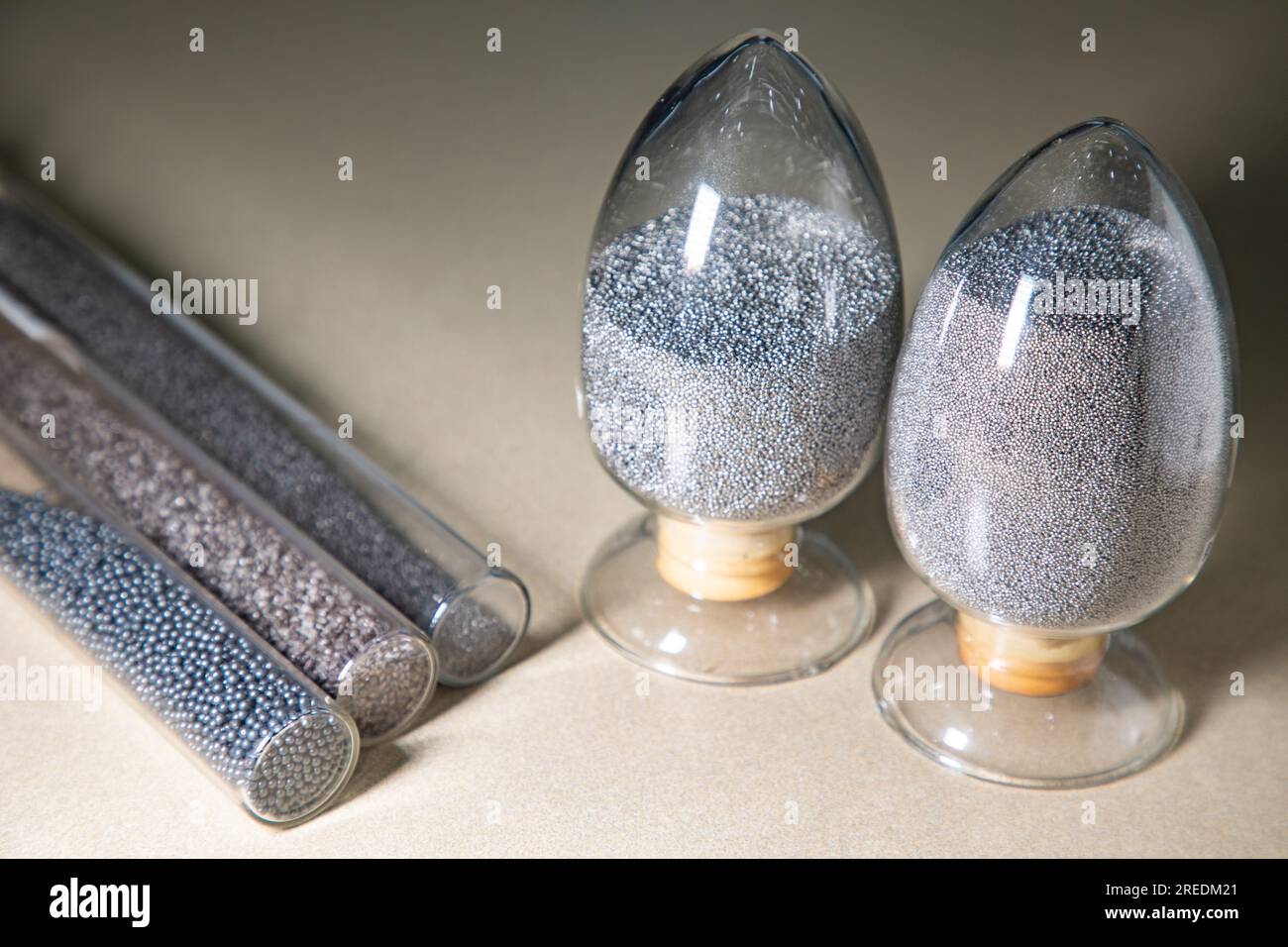 Close up of abrasive blasting media sample,cut wire shot peening,steel ...