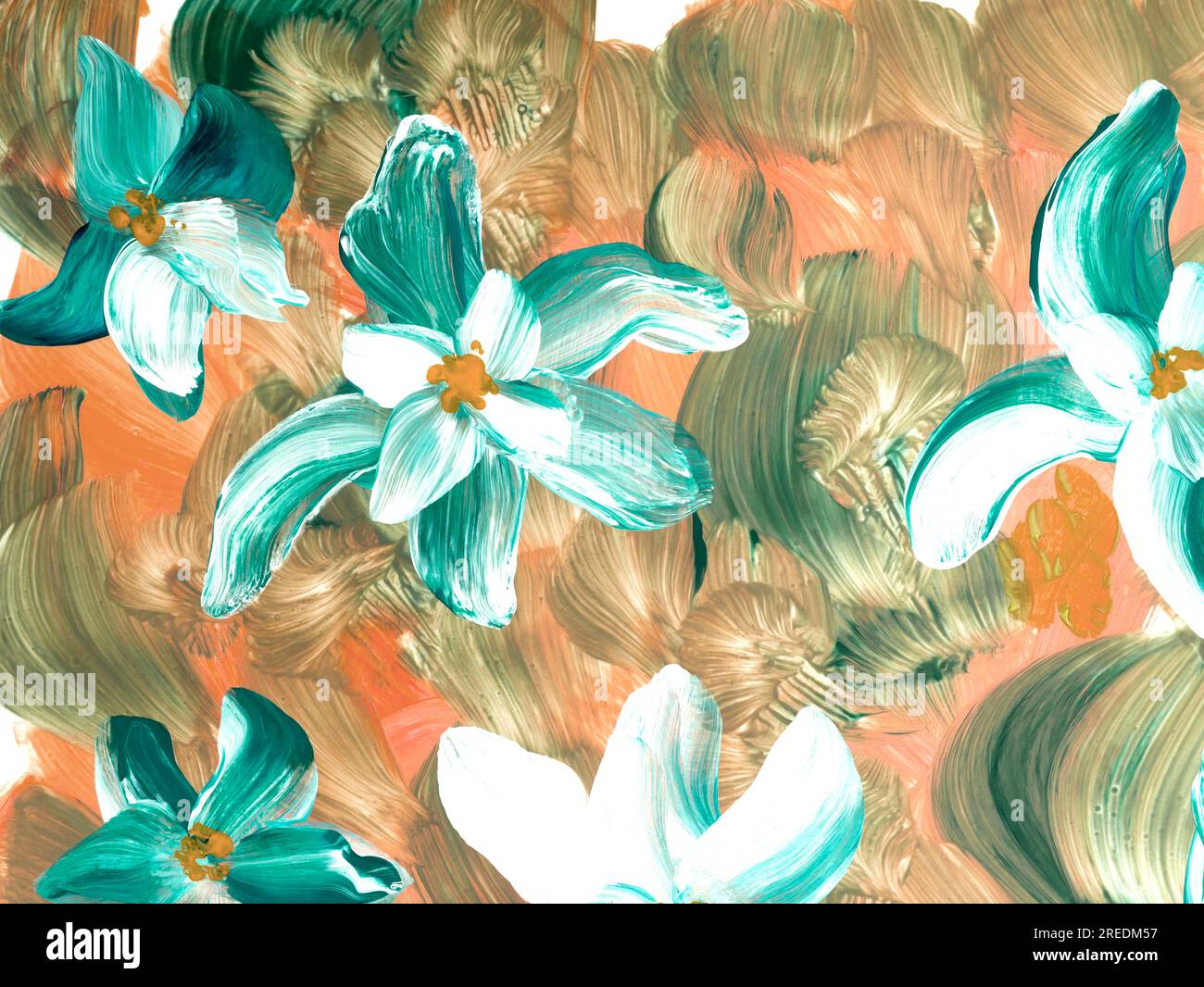 Abstract flowers, original hand drawn, impressionism style, color ...