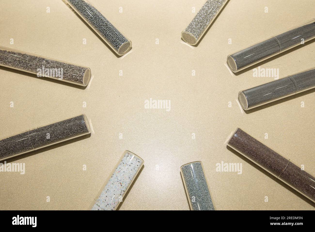 Close up of abrasive blasting media sample,cut wire shot peening,steel ...