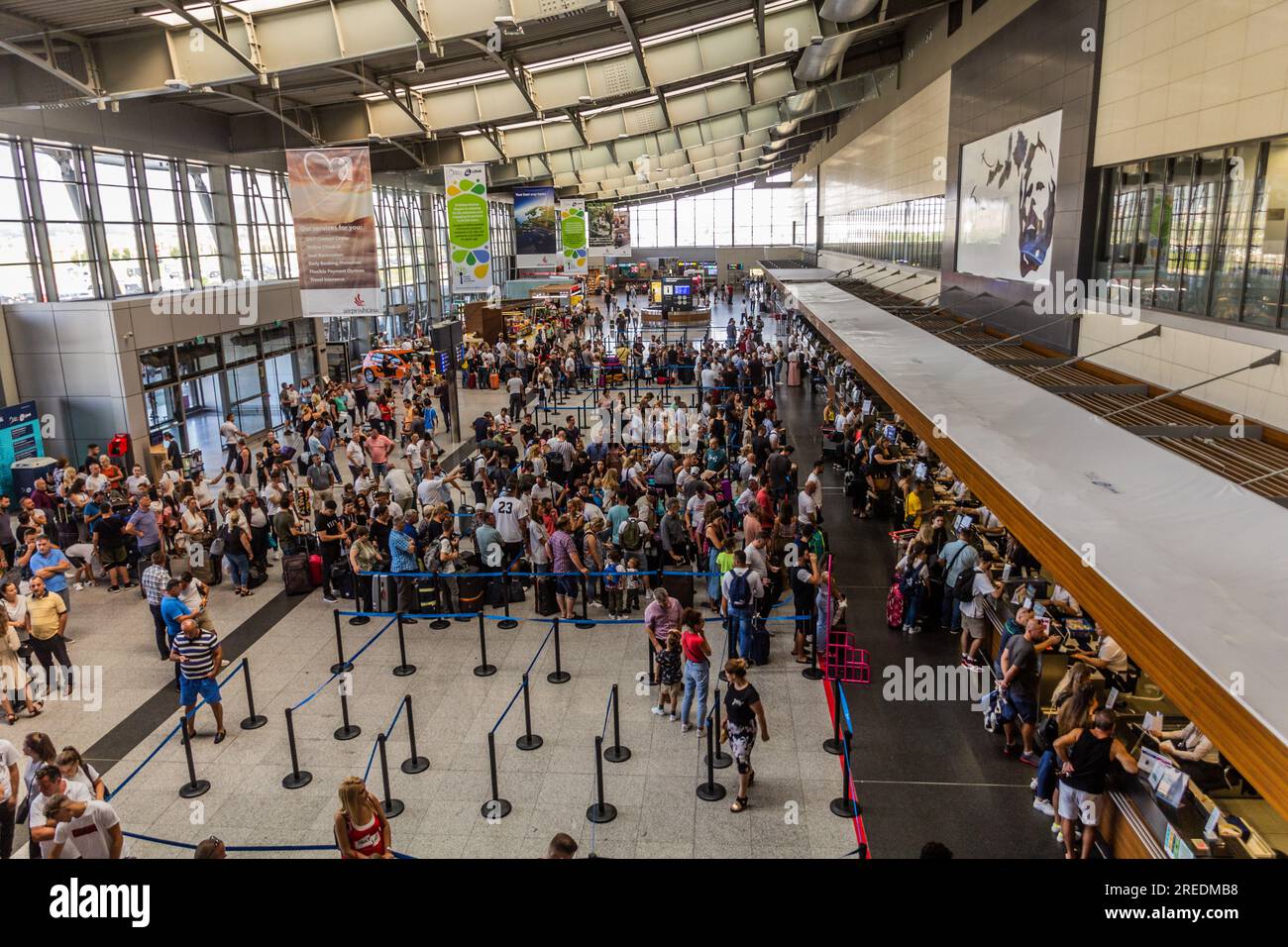 PRISTINA, KOSOVO - AUGUST 14, 2019: Interior of Prishtina International ...