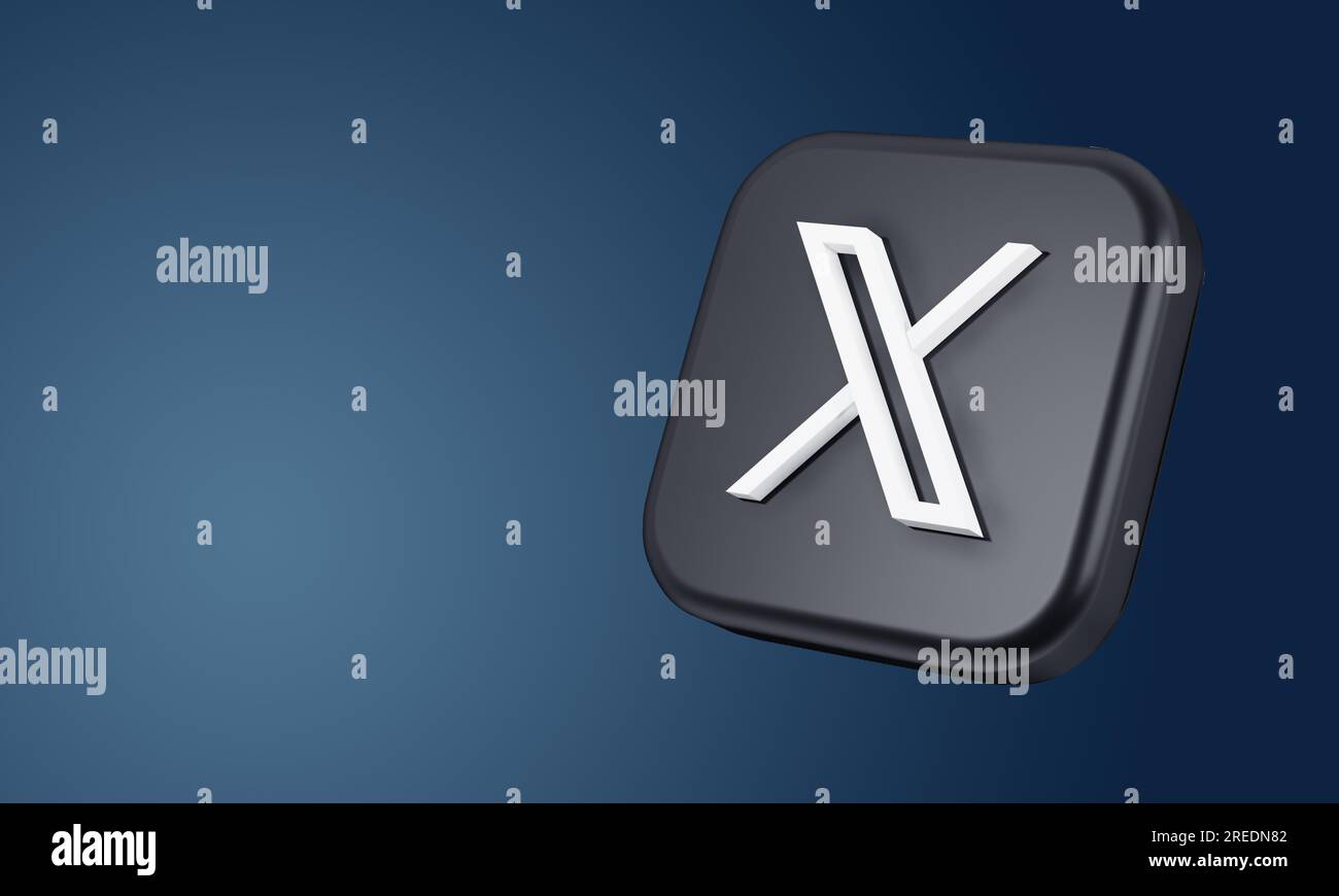 July, 2023. X.com Social Media App Logo on dark blue background 3D ...