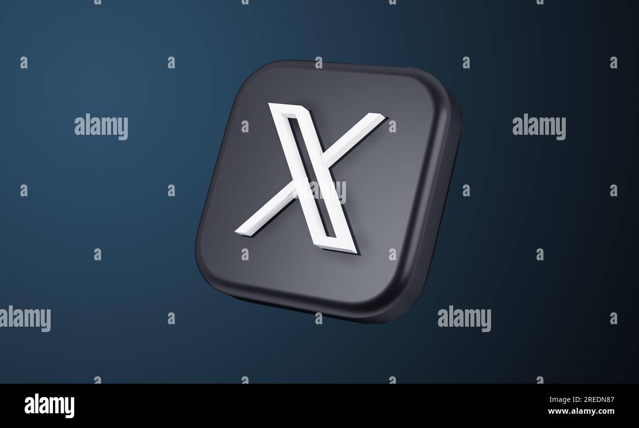 July, 2023. X.com Social Media App Logo on dark blue background 3D ...