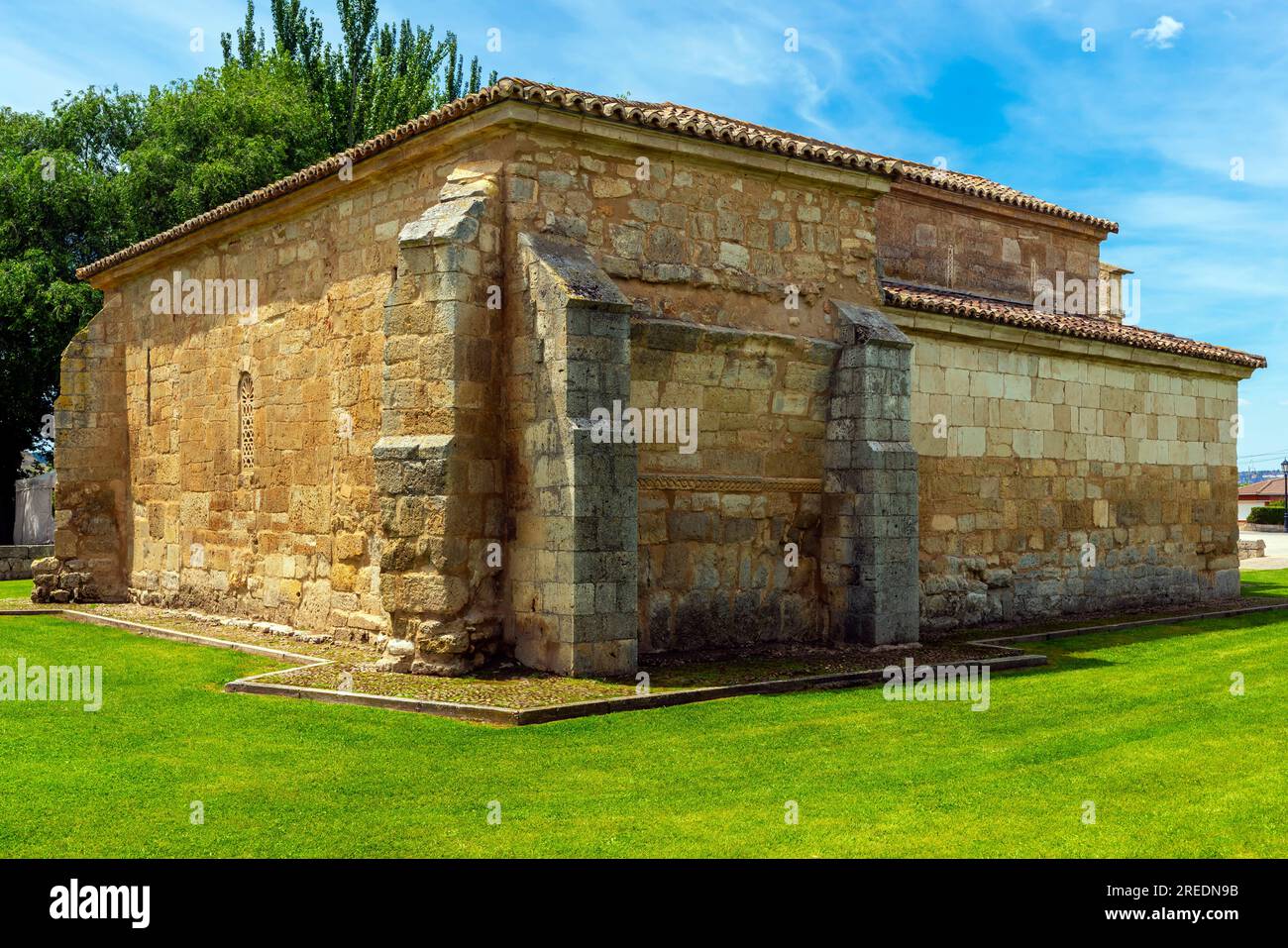 Exterior of Visigothic church of San Juan Bautista, founded in 661 AD ...