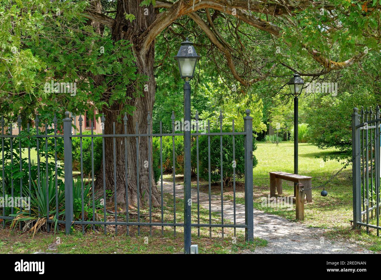 Beautiful inviting entryway to an old historic building with a iron ...