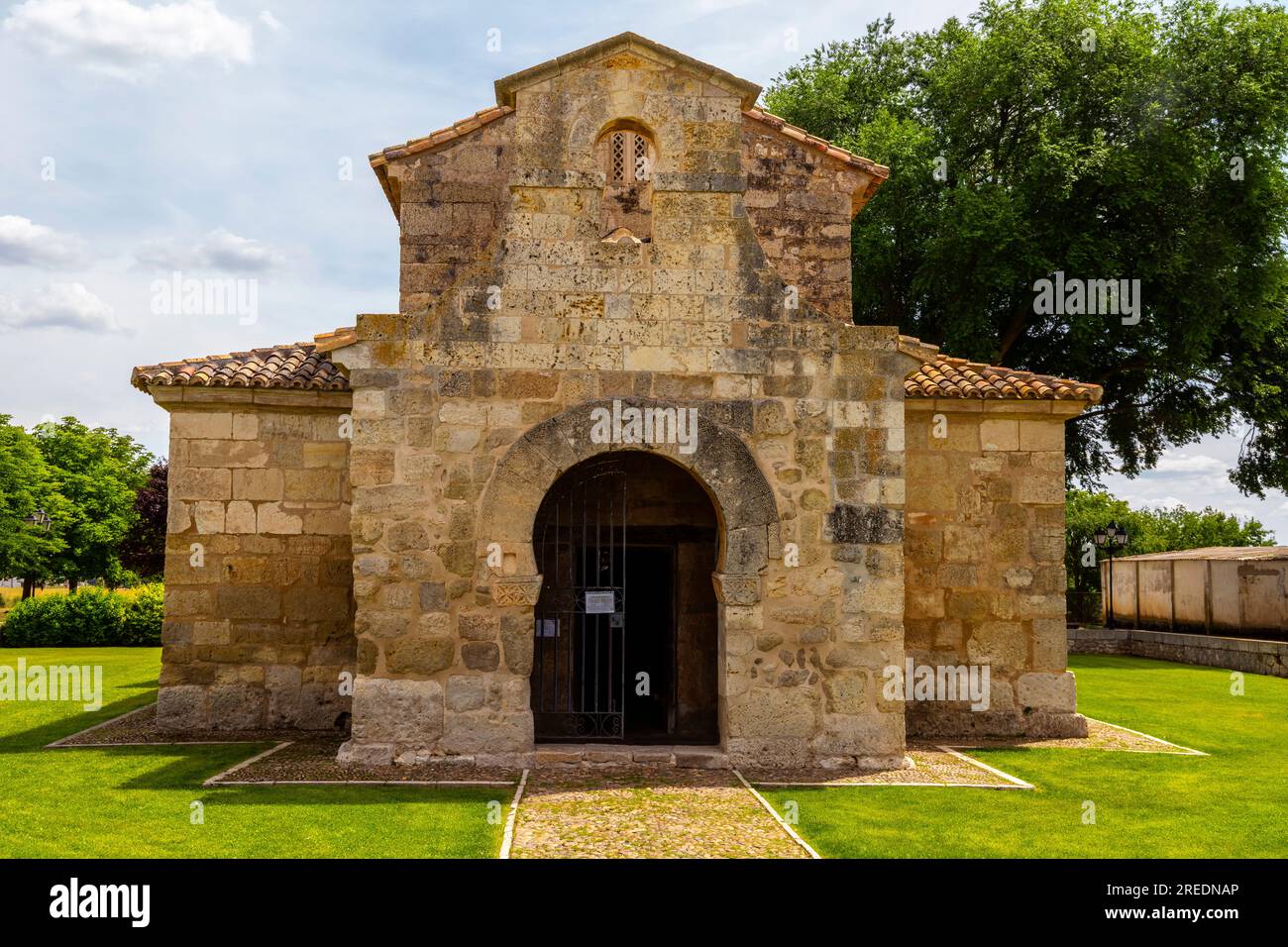 Exterior of Visigothic church of San Juan Bautista, founded in 661 AD ...
