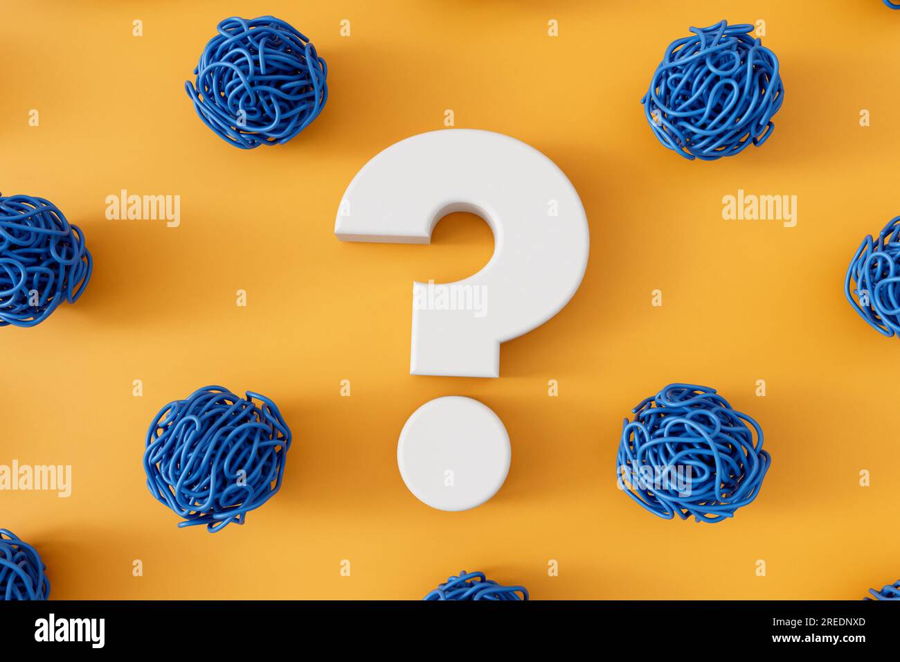 Tangled knot of string with a question mark. Mental health and solution ...