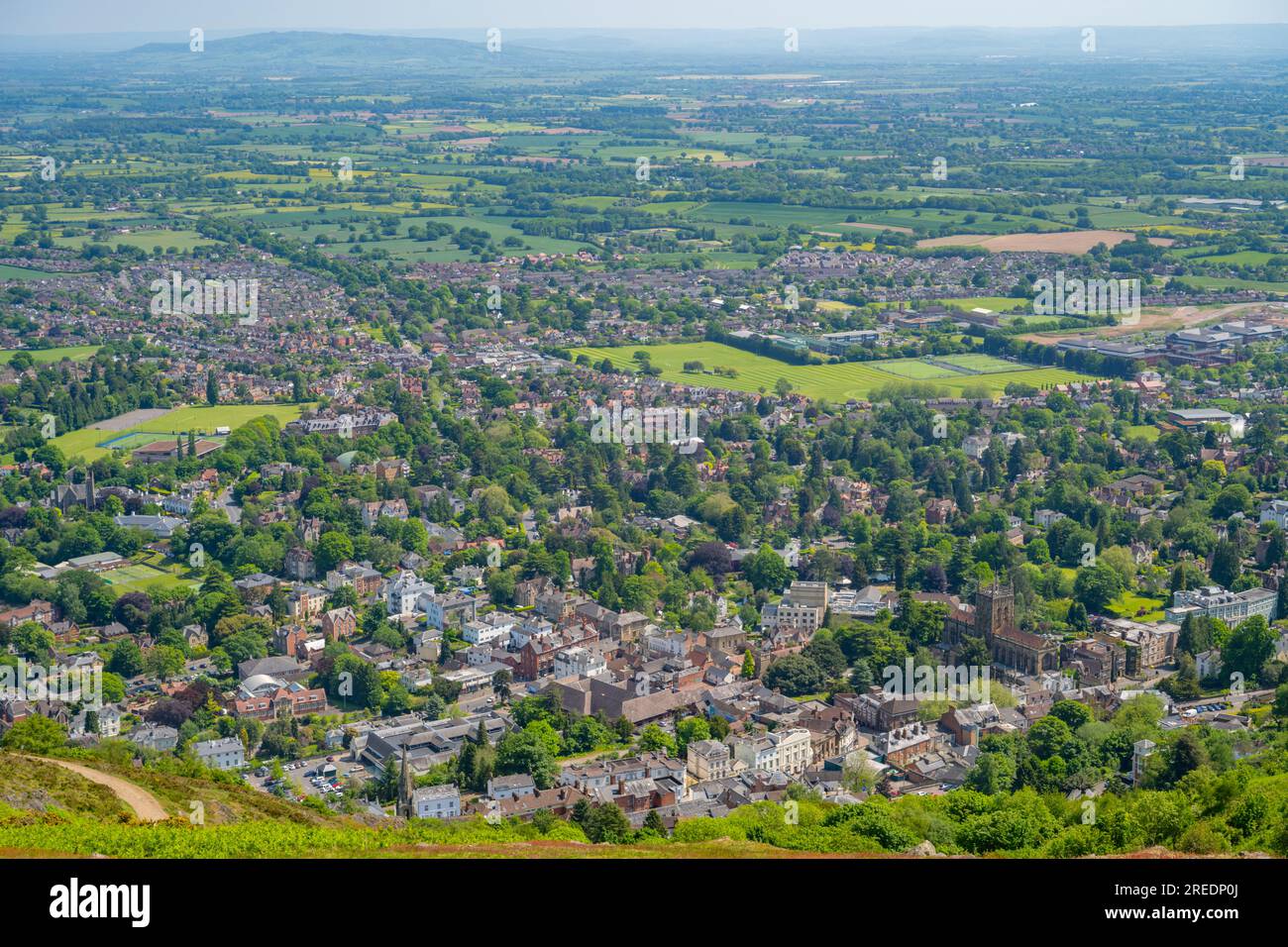 Looking down from North Hill in the Malvern Hills in Great Malvern ...