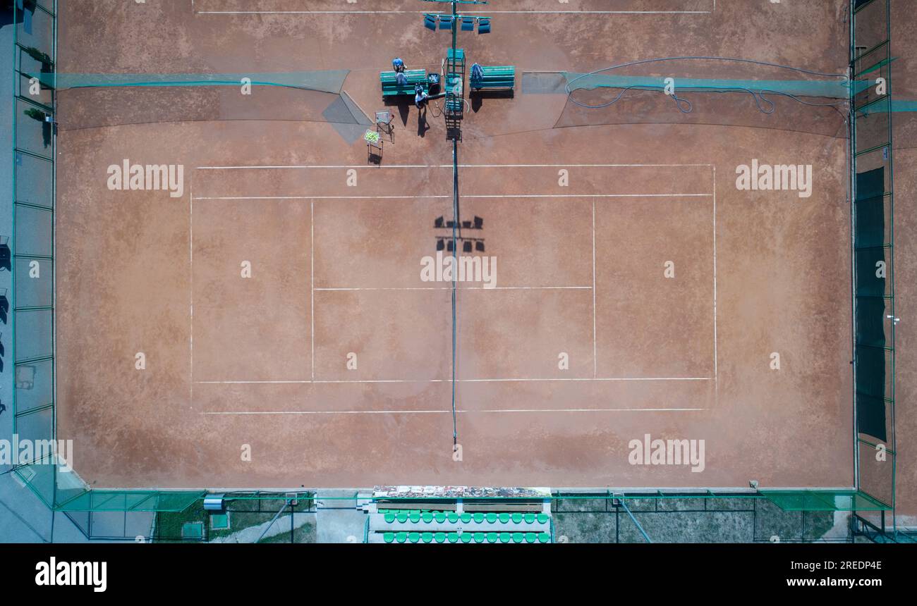 Aerial view of tennis game on court top view Stock Photo - Alamy