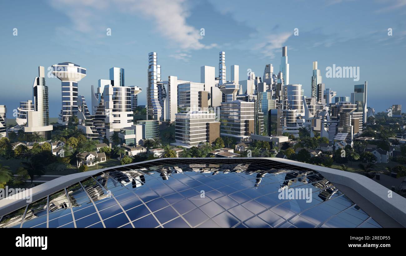 Futuristic green city concept, 3d render Stock Photo - Alamy