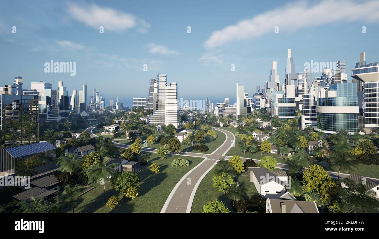 Futuristic green city concept, 3d render Stock Photo - Alamy