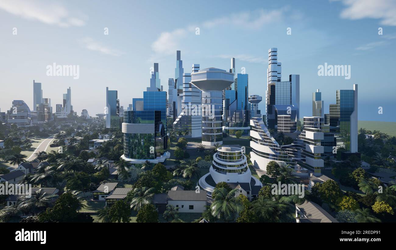 Futuristic green city concept, 3d render Stock Photo - Alamy